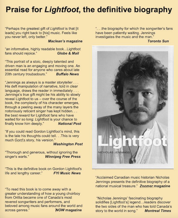 Praise for Lightfoot, the definitive biography - Music journalism ...